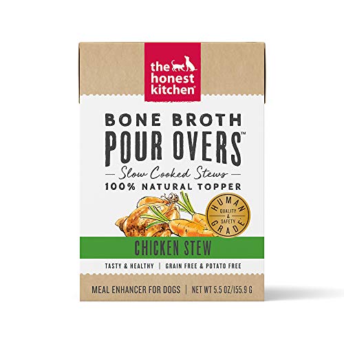 The Honest Kitchen Bone Broth POUR OVERSâą Wet Toppers for Dogs(Chicken strew) 5.5 oz (Pack of 12)