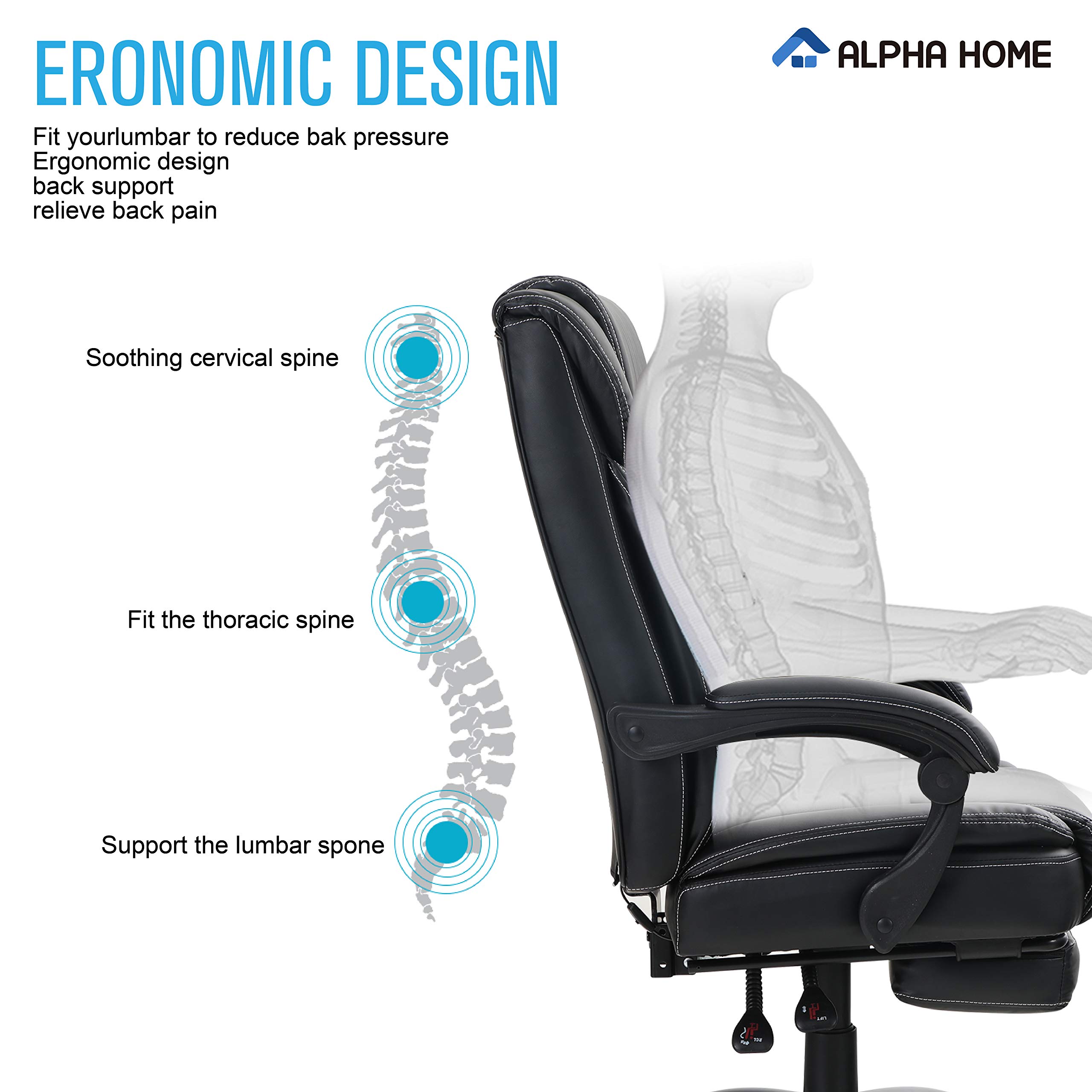 ALPHA HOME High Back Executive Chair Ergonomic Office Chair Managerial Computer Chair Flip Up Armrest Big Tall Adjustable Height PU Leather Task Chair Rolling Swivel Chair-Capacity 400LBS