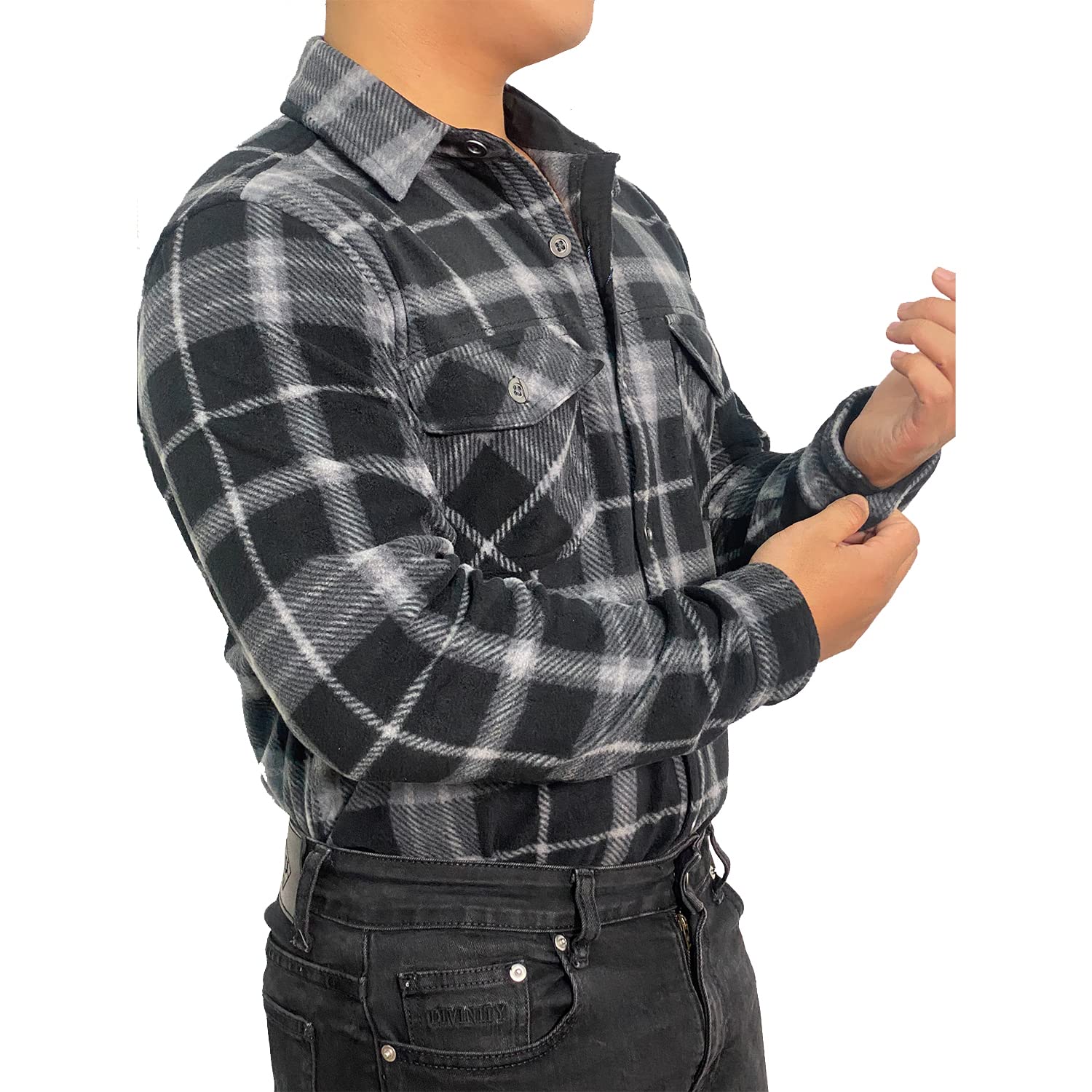 Aligro - Black Long Sleeve Plaid Flannel Casual Shirts, Button Down Regular Fit Cotton Shirt with Two Pockets (Size S)