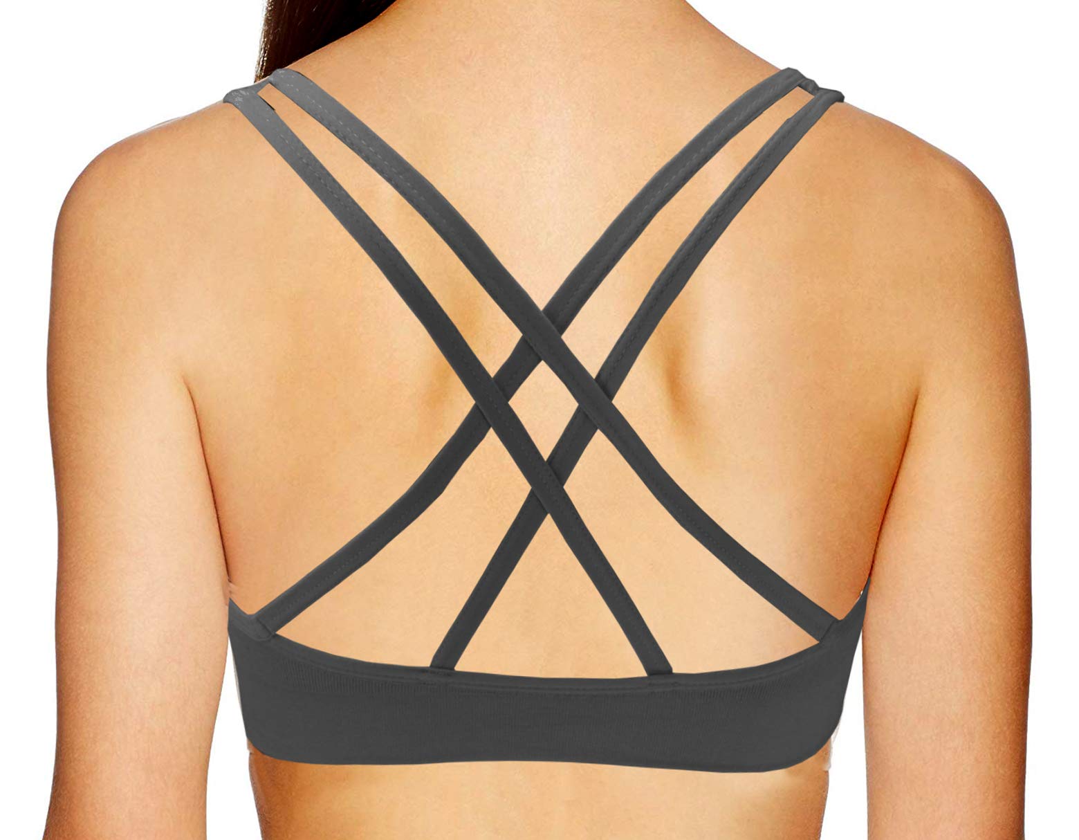 AKAMC Women's Medium Support Cross Back Wirefree Removable Cups Yoga Sport Bras, Pack of 3, Black/White/Grey,Large