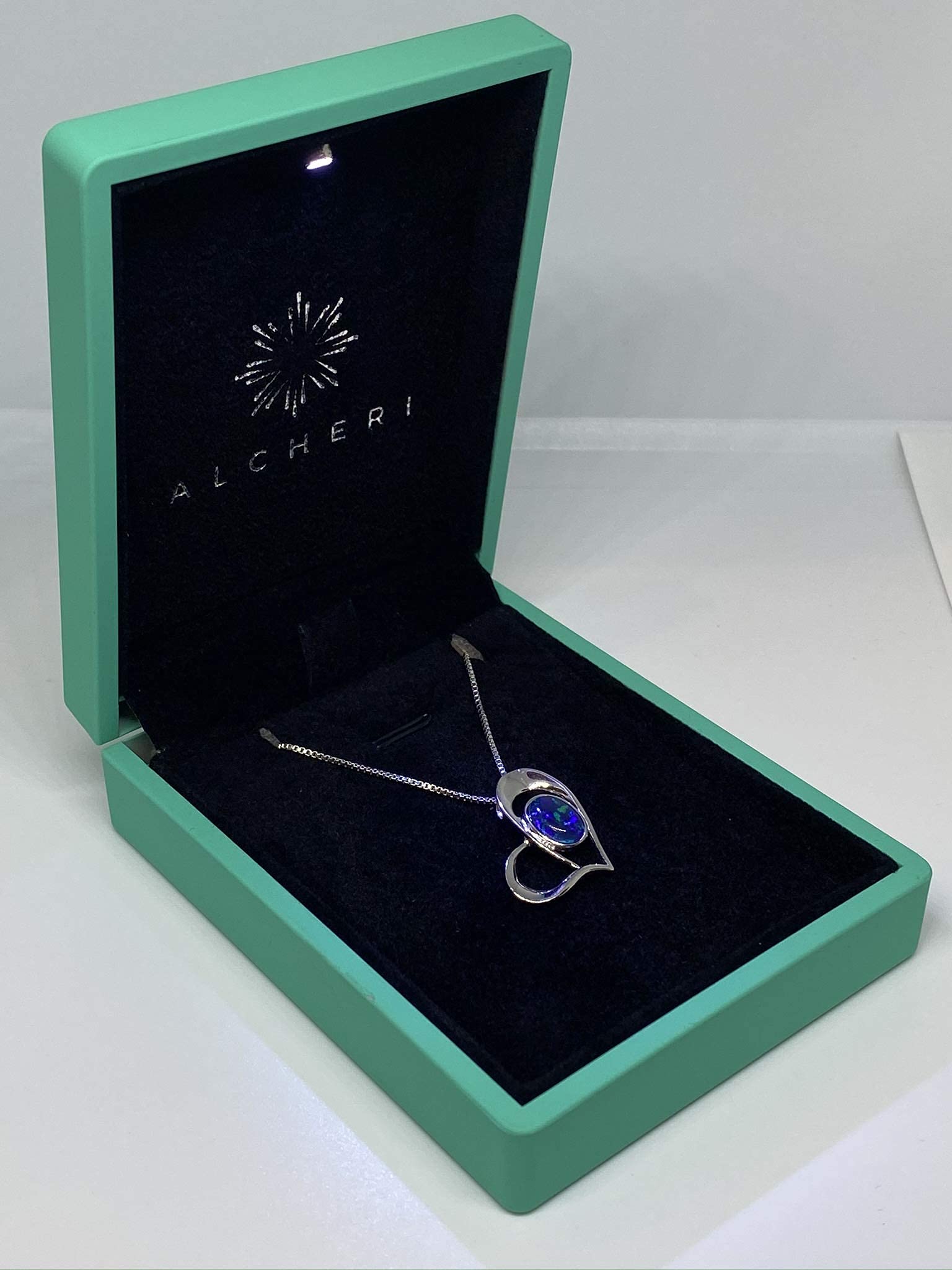 Alcheri Fire Opal Heart Necklace Natural Opal Multicolor Triplet Sterling Silver Necklace for Women | Christmas Gift, 18"