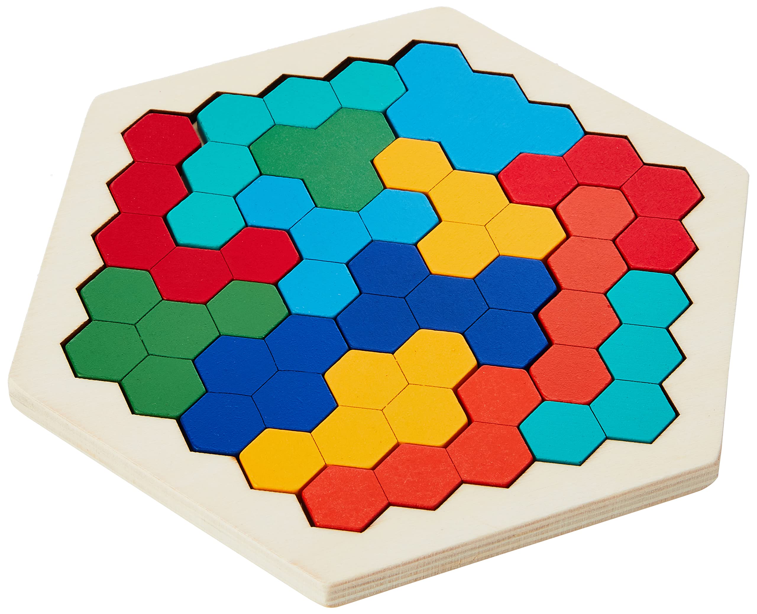 Coogam Wooden Hexagon Puzzle for Kid Adults - Shape Pattern Block Tangram Brain Teaser Toy Geometry Logic IQ Game STEM Montessori Educational Gift for All Ages Challenge