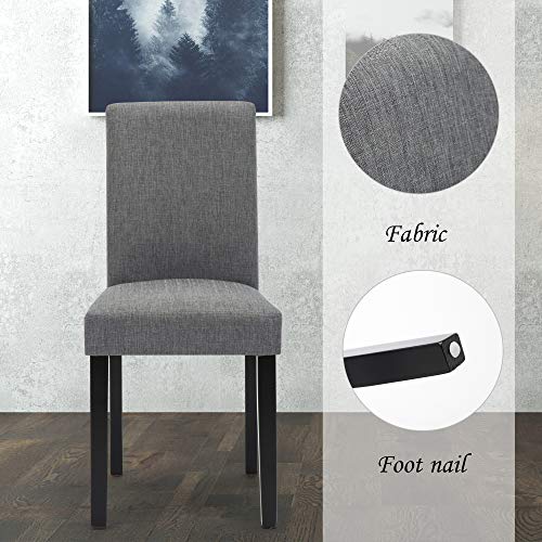LSSBOUGHT Set of 4 Classic Fabric Dining Chairs Dining Room Chair with Solid Wood Legs, Grey