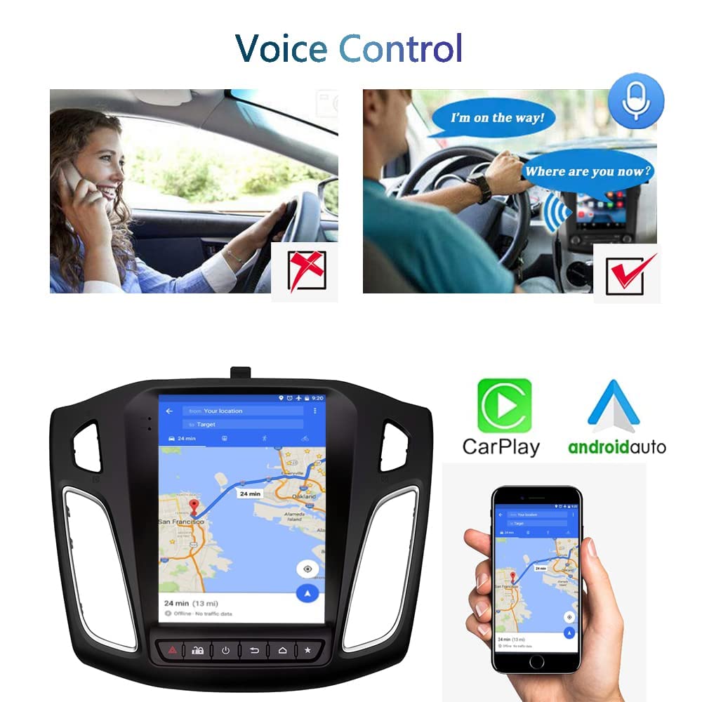 Android 10 Touch Screen Car Stereo with Bluetooth for Ford Focus 2012-2016,4+64GB Carplay and Android Auto,10.4 Inch IPS Screen,Car Radio with GPS Navigation,DSP,Voice Control,Back-up Camera