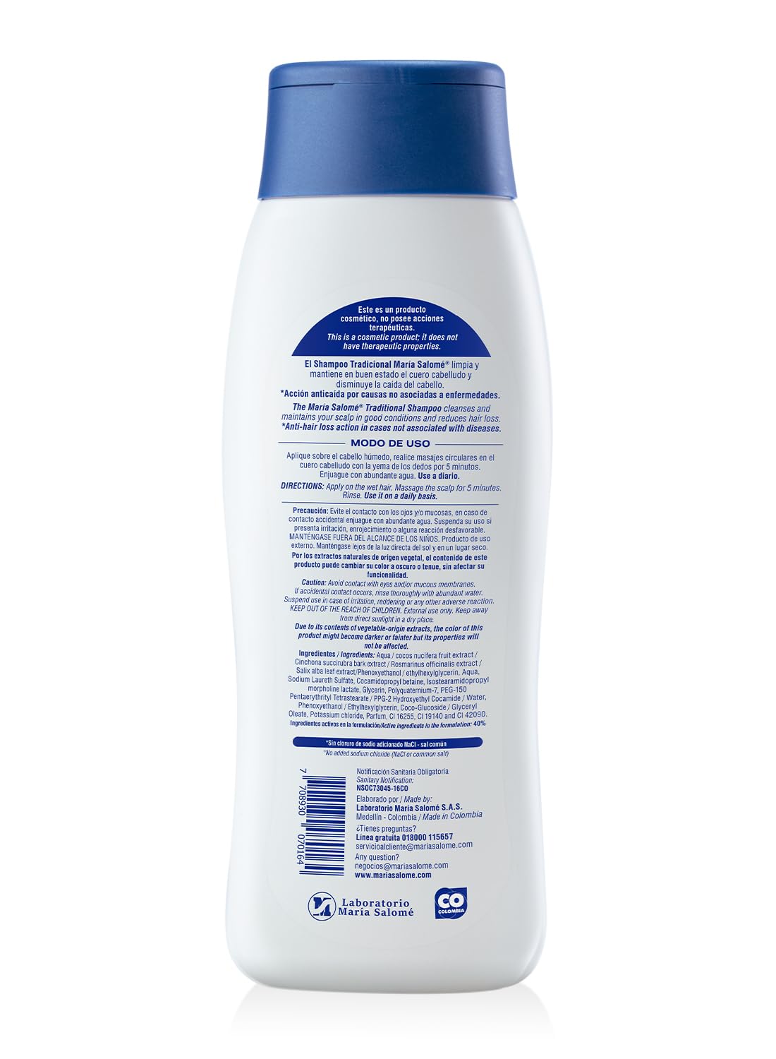 Shampoo Maria Salomé 400ml - Anticaída y estimula el Crecimiento. Sin Sal, Sin Parabenos