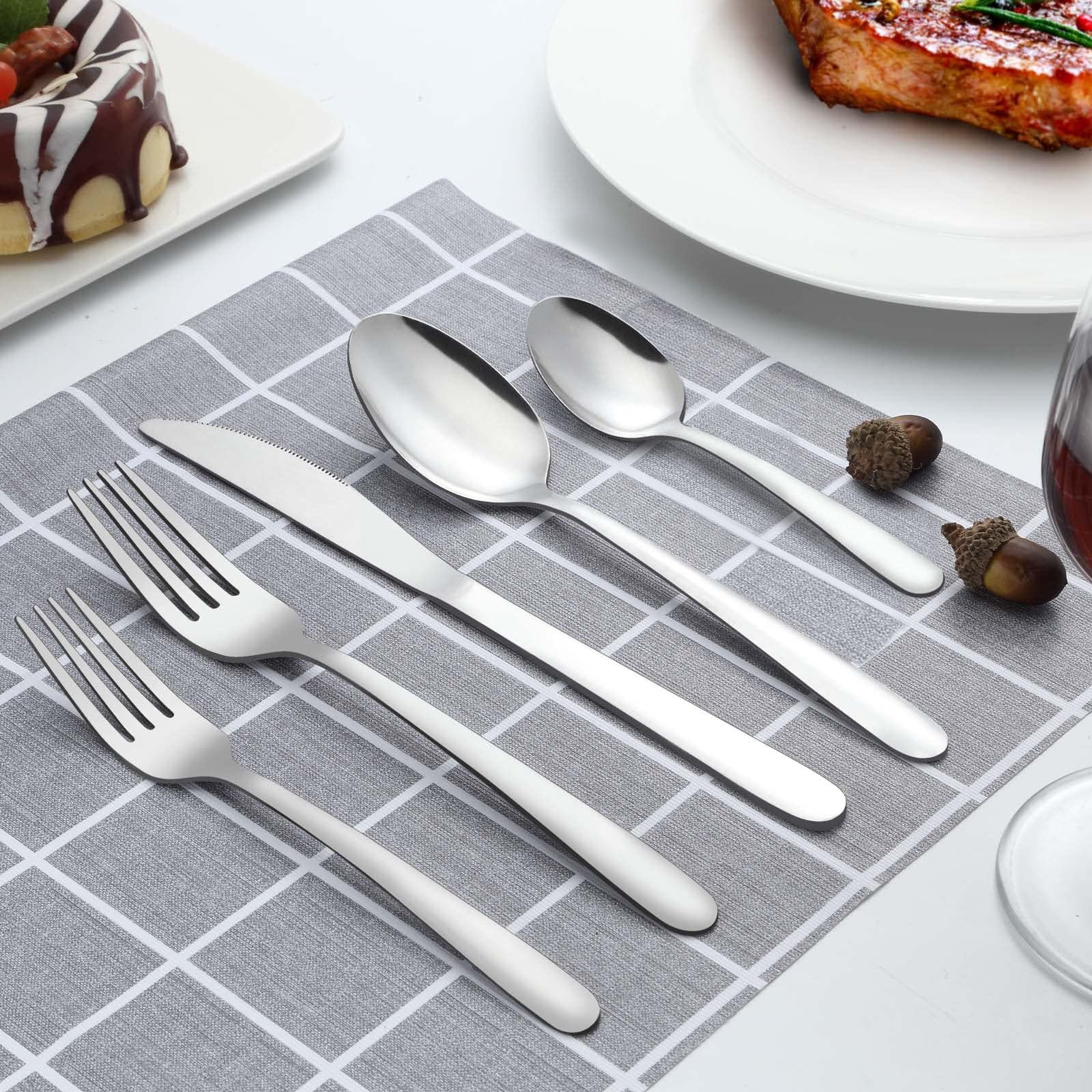 APEO 40 Piece Stainless Steel Silverware Set for 8, Premium Polished Flatware Sets, Forks Spoons and Knives Set, Food-Grade Cutlery Set for Home Kitchen Restaurant Hotel, Dishwasher Safe Utensils Set