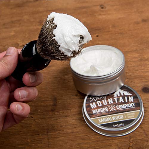Shaving Brush with Stand - Rocky Mountain Barber Pure 100% Best Badger Hair Barber Grade with Black Heavy Duty All-Resin Handle and Oversized Bristle Head For Better Shaving Cream Lather