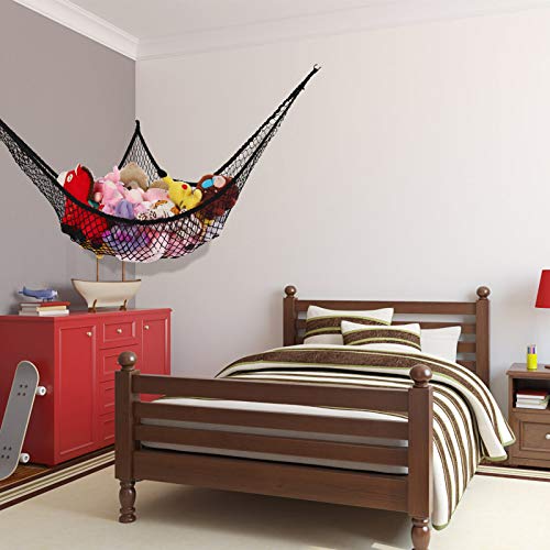 KOHUIJOO Stuffed Animal Hammock,Toy Hammock Net, Jumbo Toy Storage Net 83" Wall Sling Corner Extra Large Kids Children Mesh Toy Net Organizer (Black, 83 Inch)