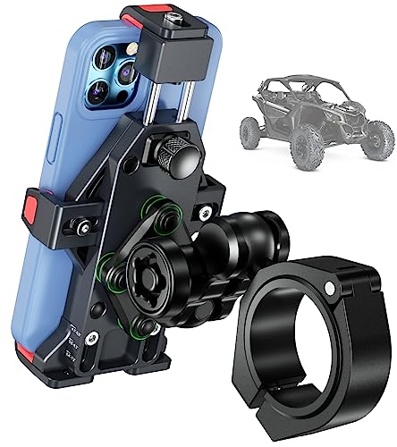BRCOVAN Aluminum Alloy UTV Phone Holder with Vibration Dampener & High-Speed Secure Lock, Metal Anti-Shake UTV Roll Bar Cellphone Mount Fit Roll Cage 1.5/1.65/1.75/1.85/2 inch, for 4.7''-7.2'' Phones