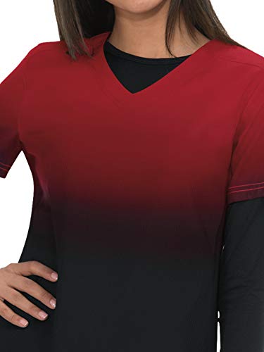 KOI Lite Women's V-Neck Ombre Reform Scrub Top Ruby/Black M