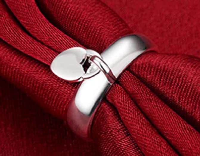 Awmnjtmgpw 925 Sterling Silver heart-shaped hanging heart lock Classic women's ring ring general fashion ring size 6-10 (Size 10)