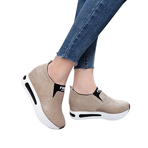 Aniywn Women's Slip-on Walking Shoes Mesh Breathable Sequins Platform Sneakers Summer High Heel Hidden Wedges Sneaker