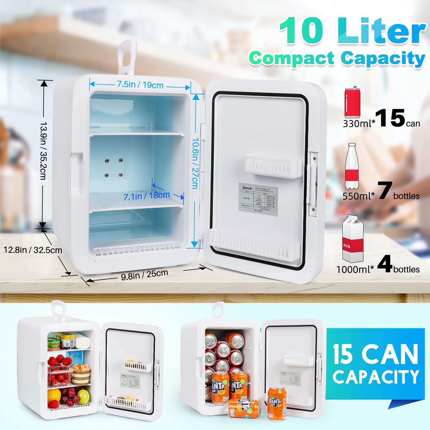 AstroAI Mini Fridge 6 Litre, 8 Can Skincare Fridge, AC/DC Portable Beauty Fridge for Skincare, Cosmetics, Bedroom (Mirror & Light)