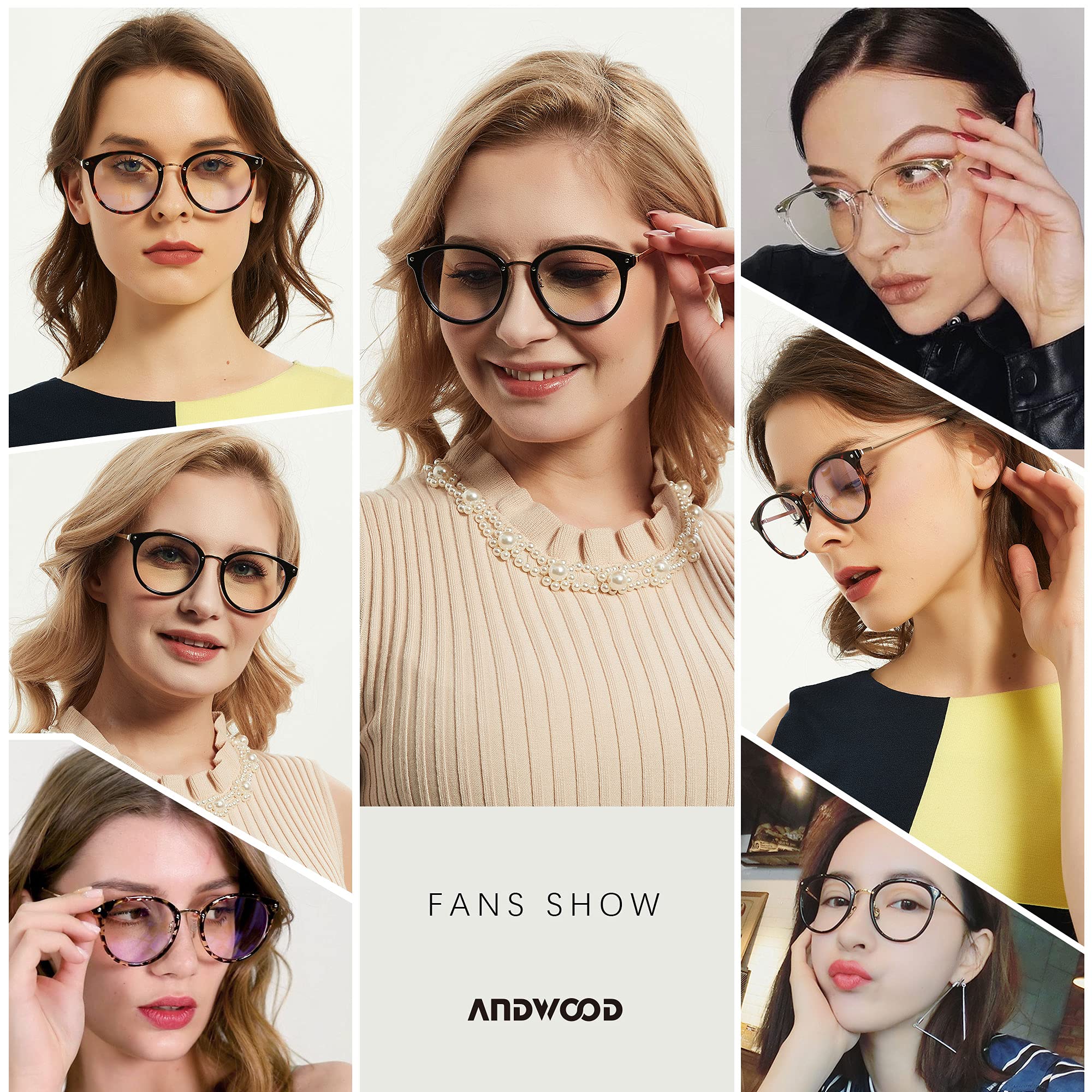ANDWOOD Oversized Blue Light Blocking Glasses Women Big Round Computer Fake Bluelight Blocker Circle Frame Black
