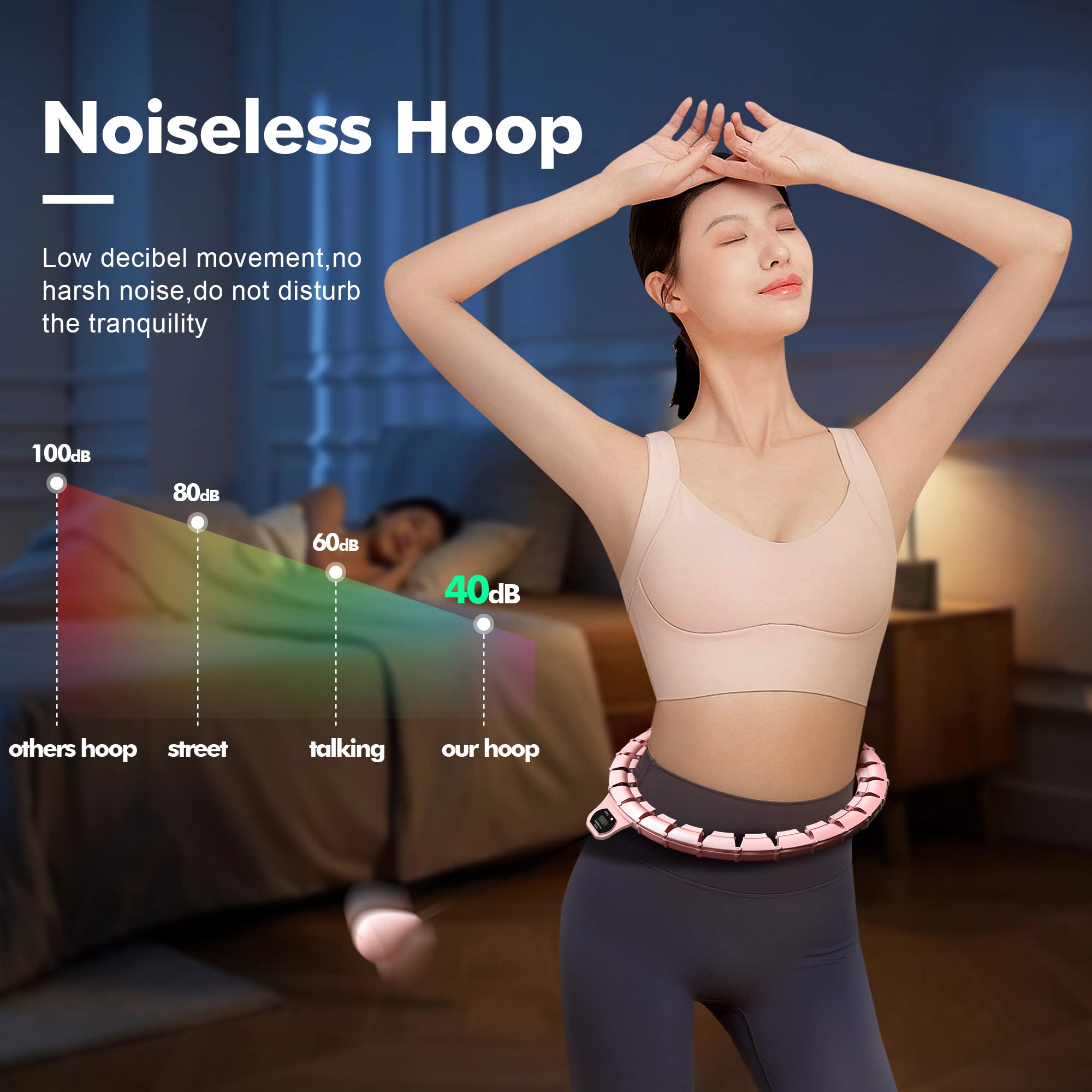 AIMAKER Silent Exercise Hoops for Weight Loss, Infinity Weighted Fit Hoops Noiseless Fitness Circles with Counter, 26 Detachable Knots, Great for Adults and Beginners