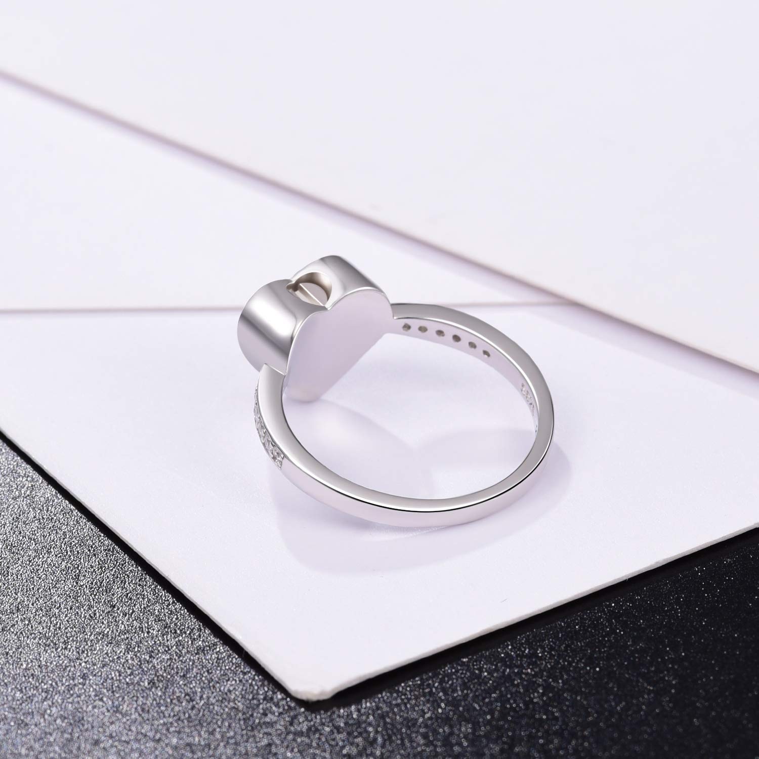 925 Sterling Silver Love Heart Urn Ring for pet Dog Cat's Ashes Keepsake Memorial Tiny Jewelry Forever in My Heart Paw Print Cremation Finger Rings(black 8)