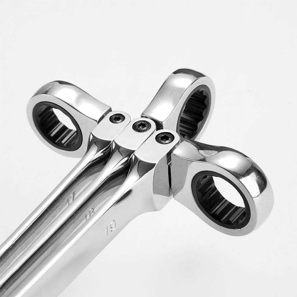 FLZOSPER 12pc. Tightspot Flex-Head Ratcheting Wrench Set，8-19mm Metric CR-V Quick Access Spanner with Portable Toolbox (12PC. Flex Head Wrench)