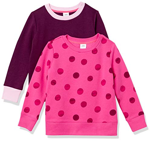 Amazon Essentials Girls' Fleece Crew-Neck Sweatshirts, Pack of 2, Pink Dots/Purple, XX-Large