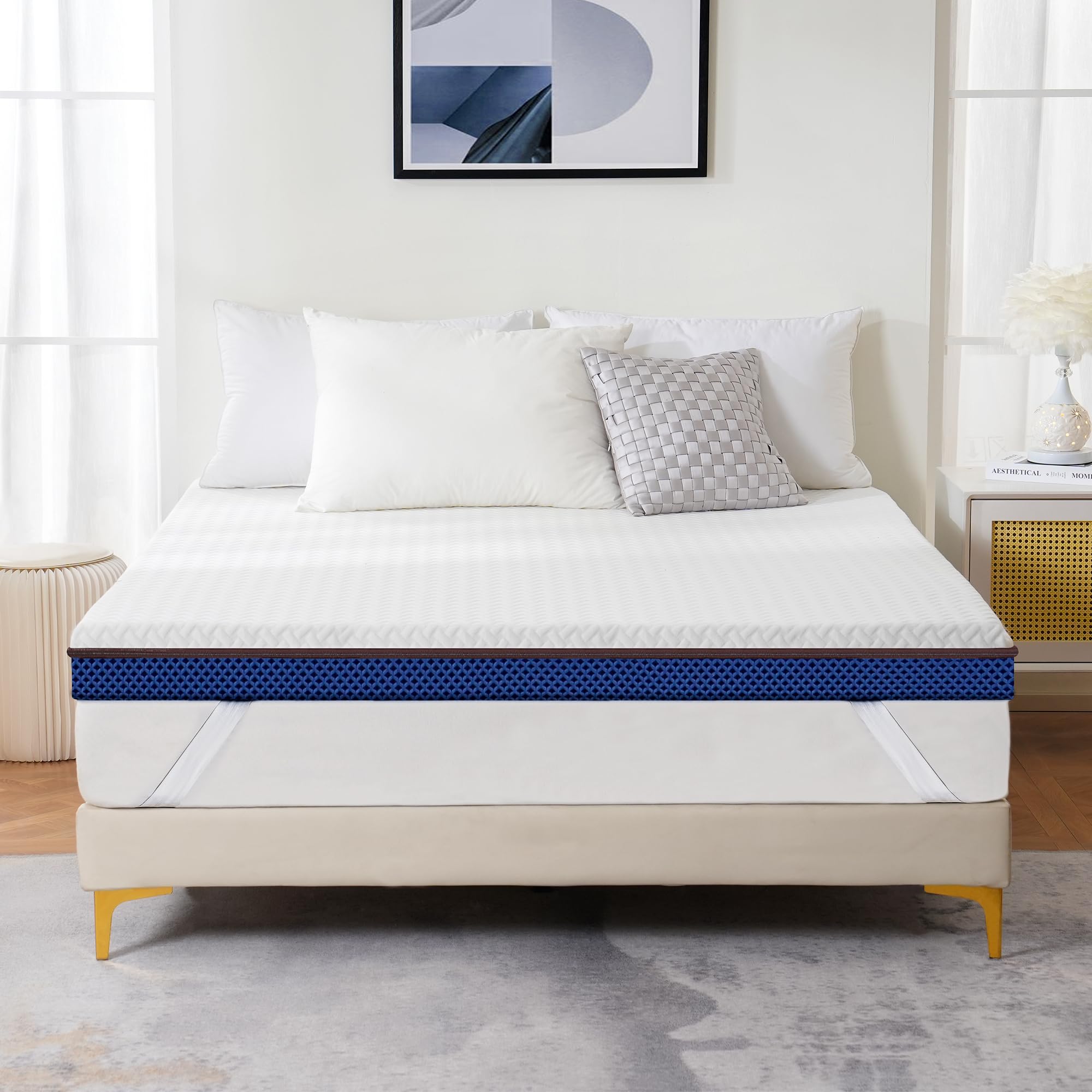 Bafode 3 Inch Gel Memory Foam Mattress Topper King - Medium Firm Double Side Mattress Pad King Size - High Density Foam Mattress Bed Topper