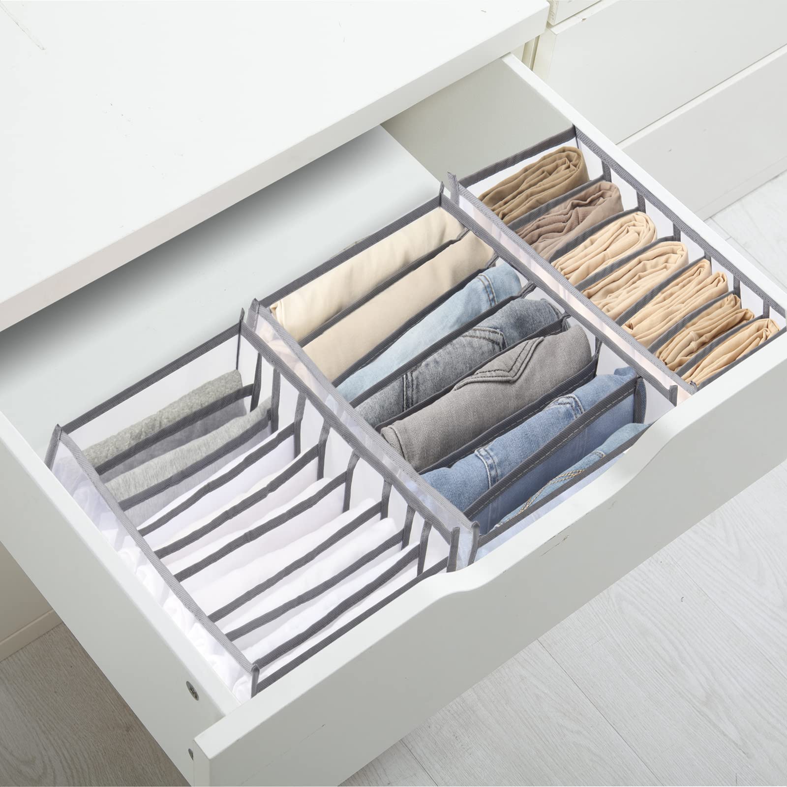 HSD Houseware 3PCS Drawer Organizers Clothes, Wardrobe Organizers and Storage, Washable Wardrobe Clothes Organizer, Wardrobe Organizer for Jeans, Pants, Sweater, Leggings, Socks, T-Shirts