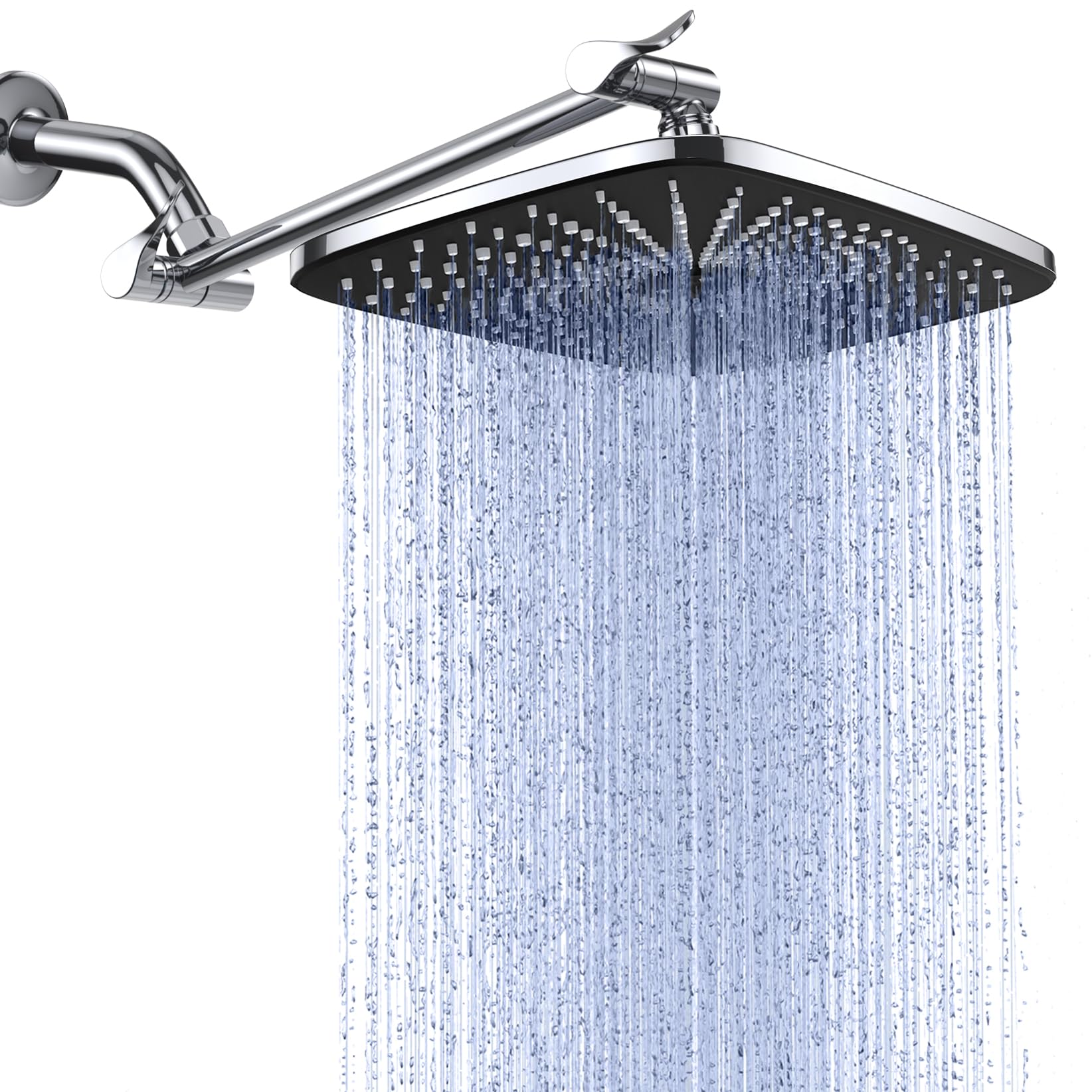 Veken Rain Shower Head, 11.8 Inch Large Rectangular Rainfall Showerhead, Adjustable Stainless Steel 11 inch Extension Arm, Detachable Waterfall Rain Fall Showerheads with Anti-Clog Nozzles, Chrome
