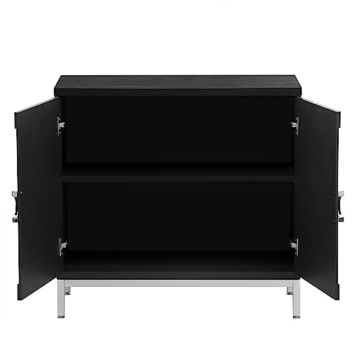 Bellemave Accent Storage Cabinet Buffet Cabinet with Adjustable Shelf and Metal Leg Frame, Small Sideboard Wooden Cabinet with Circular Door Handles for Living Room Entryway (Black)