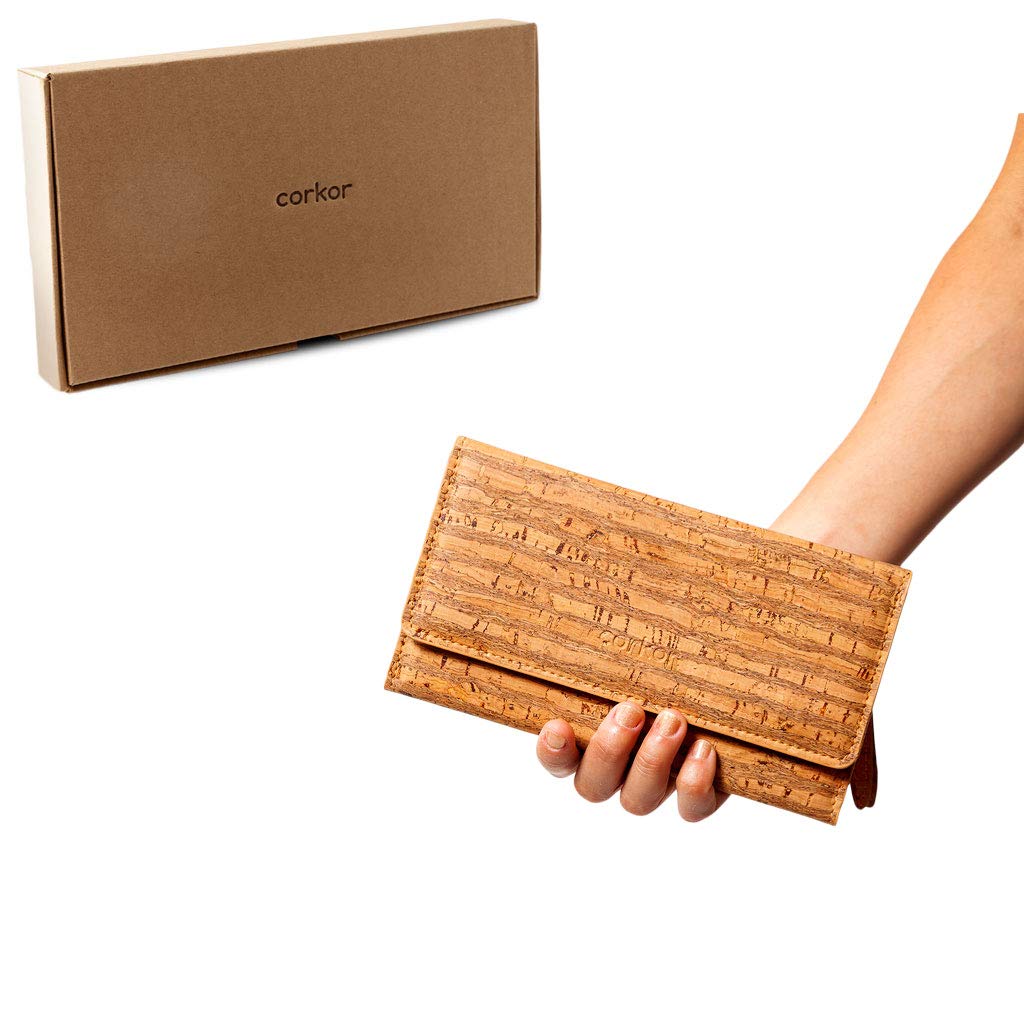 Corkor Cork Slim Long Wallet – Women’s Clutch - RFID Blocking - Vegan Leather – Cruelty Free – Eco Friendly - Zebra