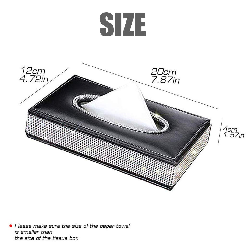 ESKONKE Car Tissue Box Leather Facial Napkin Holder Universal Box Cover for Automotive Home Office Decoration (A - Diamond Upgrade Black)