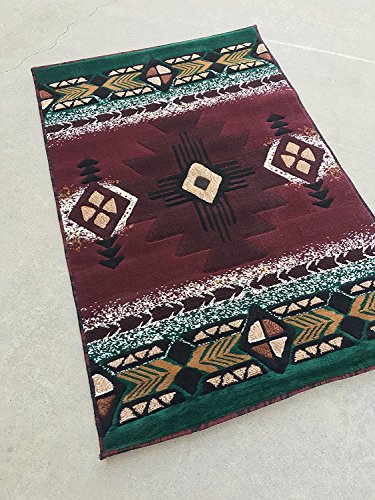 Southwest Native American Area Rug Carpet Burgundy Red Green (24 Inch X 40 Inch Mat)