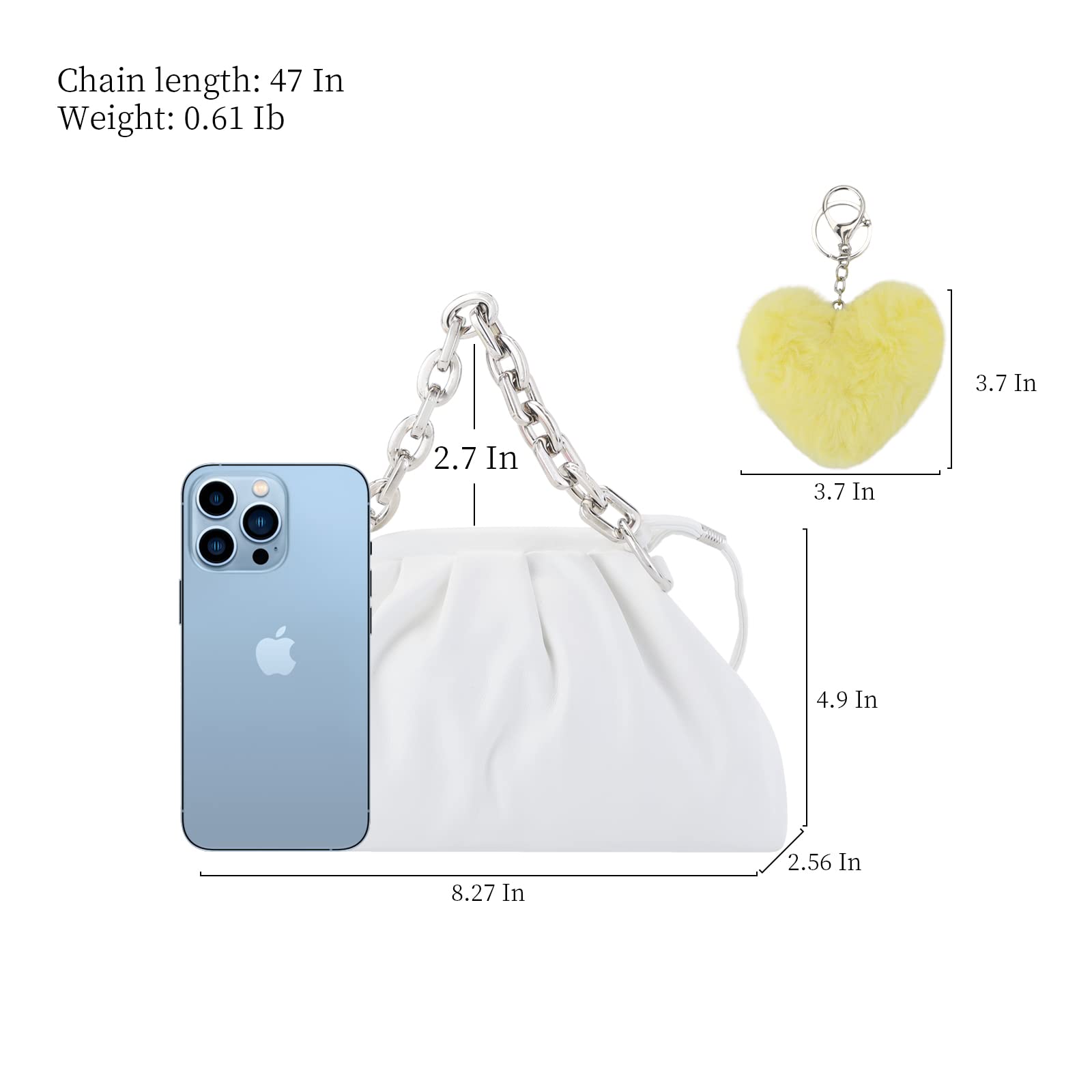 Women's Chain Link Cloud Clutch Bag Dumpling-Shaped Pouch Purse Handbag Ruched Chunky Chain Link Shoulder Handbags (WHITE) (YELLOW)