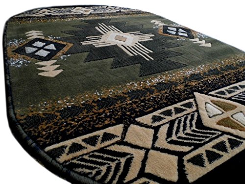 Southwest Native American Area Rug Sage Green (3 Feet X 5 Feet Oval)