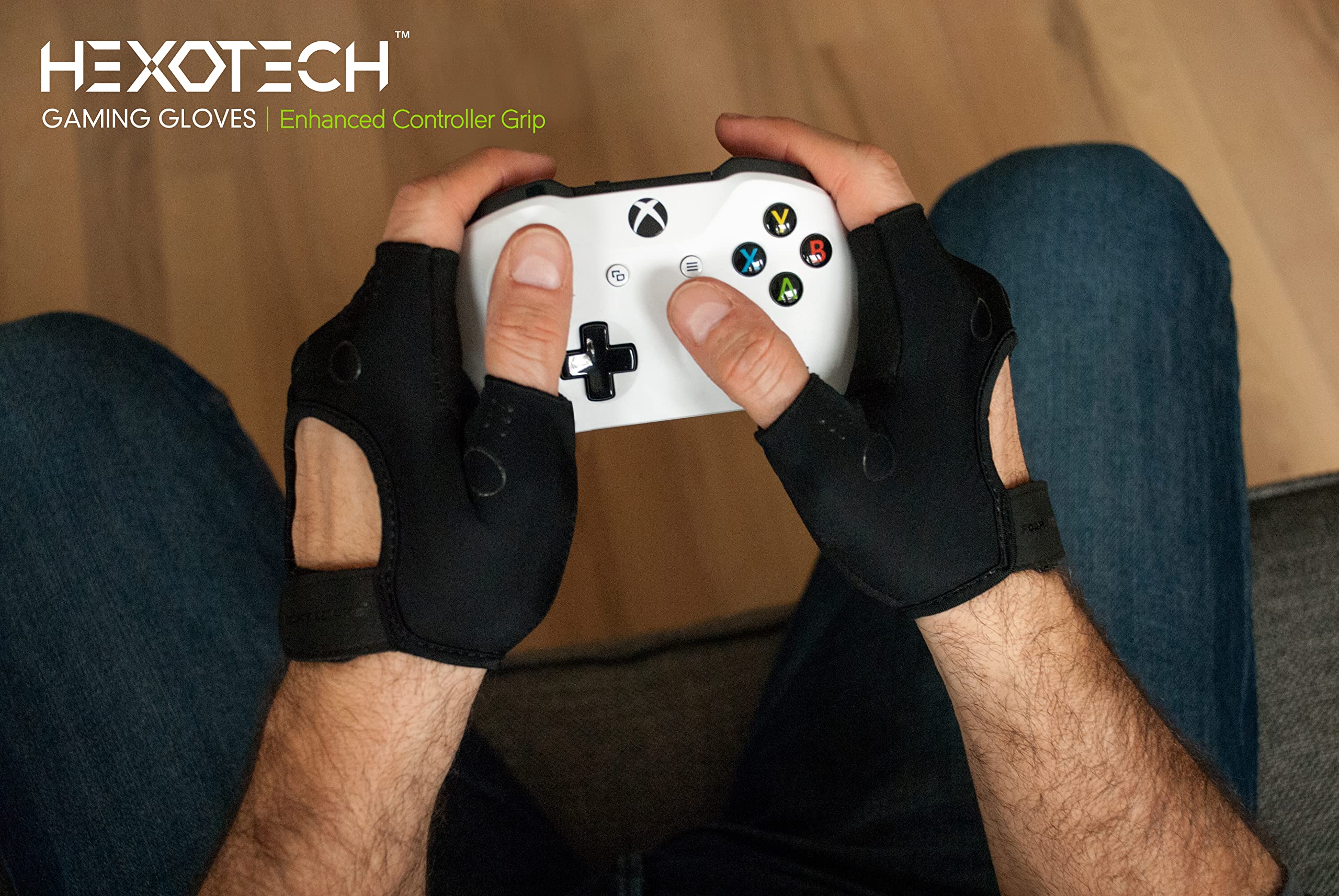 Foamy Lizard Gaming Grip Gloves Hexotech Pro Gamer Anti-Sweat Fingerless Tactical Gloves for Controller Grip for Xbox Series X, PlayStation 5 Dualsense (Pair of Gloves) SM