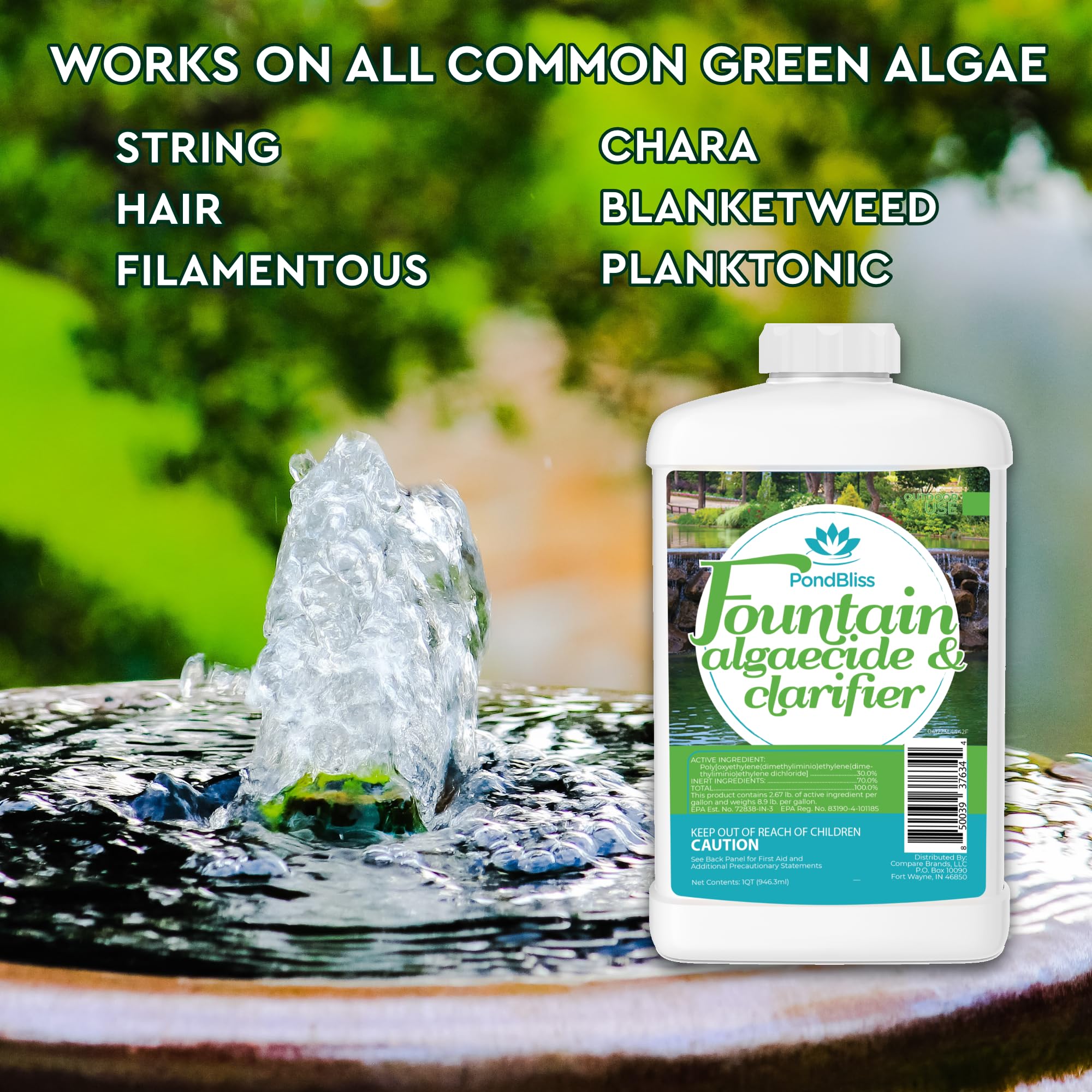 Algaecide for Fountains โ Clarify and Controls Algae for Large and Small Fountain (8 oz)