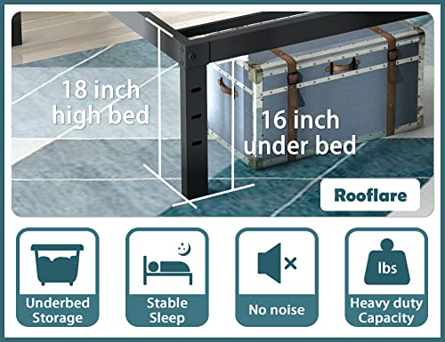 Rooflare King Size Bed Frame 18 Inch Tall 9 Legs Max 3500lbs Heavy Duty Sturdy Metal Steel King Size Platform No Box Spring Needed Black Easy to Assemble-Black