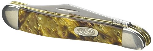 Case Cutlery 9220BR Butter Rum Corelon Peanut Pocket Knife with Stainless Steel Blades, Gold, White and Black Mixed Corelon