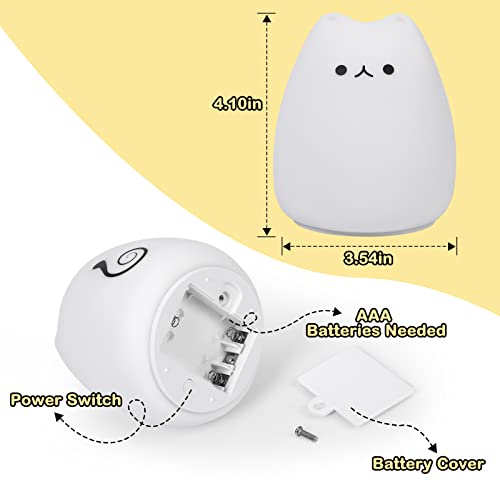 Litake Cat Night Light for Kids, Battery Powered Cat Lamp with Tail, Warm White and 9-Color Changing LED Silicone Cute Nursery Lights for Baby Kids Girl Room