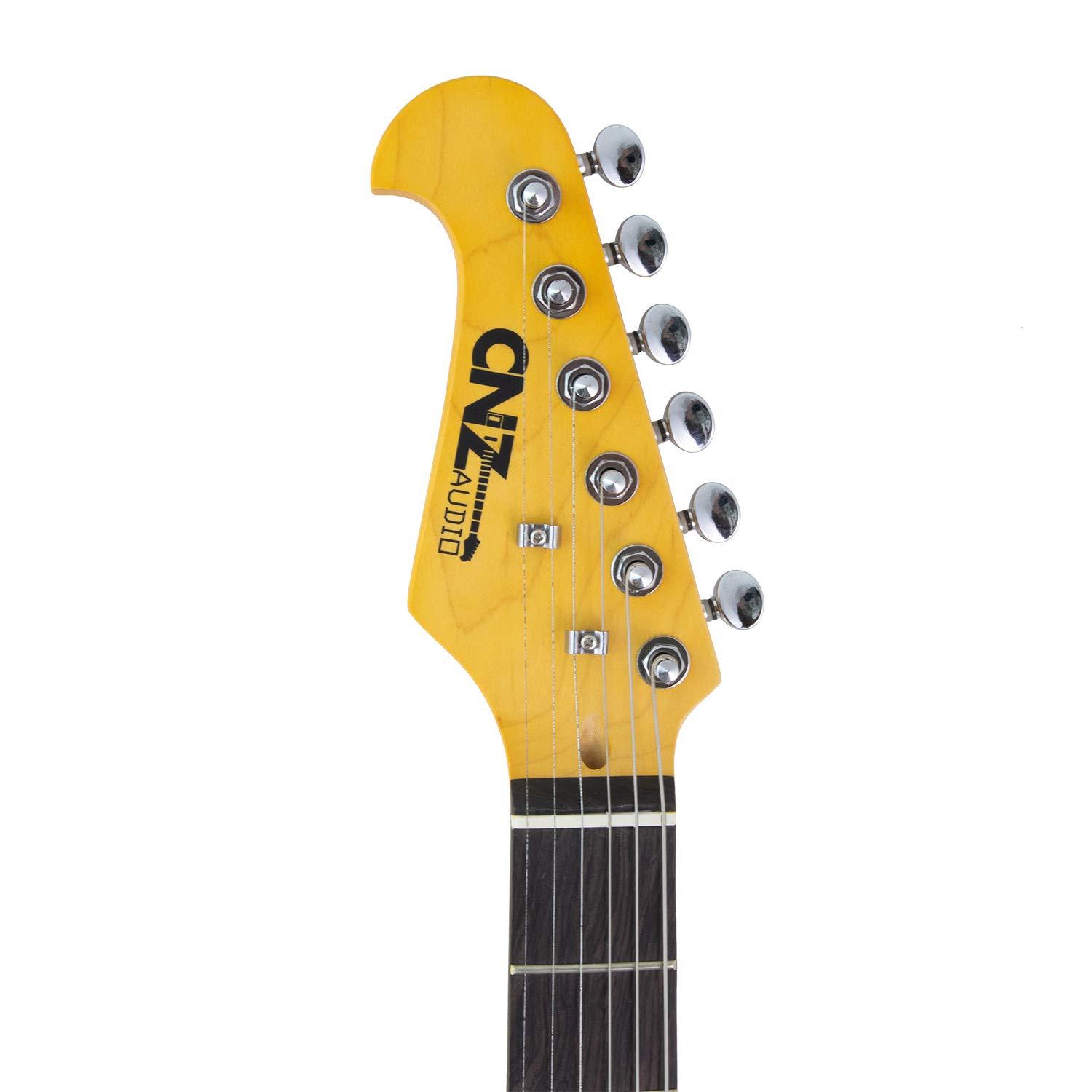 CNZ Audio JM Electric Guitar - Left Handed - Transparent Midnight Blue, Amber Maple Neck, Rosewood Fingerboard, Ivory Pickups & 3ply Tortoise Pickguard