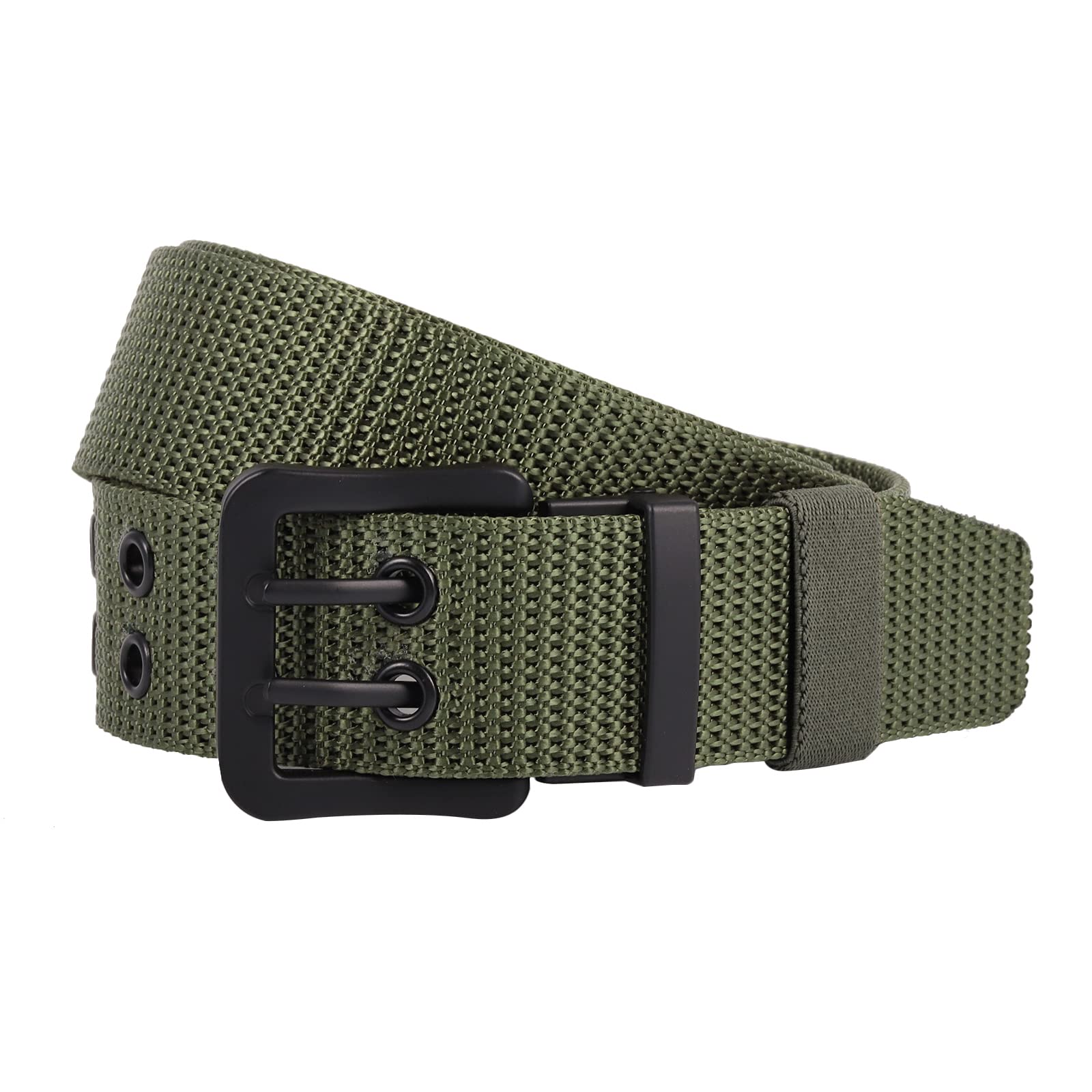 algsqeor nylon Web Belts for Men, Casual Double Hole Grommet Belt Solid Color waistband belt (black)