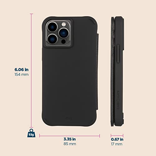 Case-Mate Wallet Folio iPhone 13 Pro Case - Black [10FT Drop Protection] [Compatible with MagSafe] Flip Folio Shockproof Cover Made with Genuine Pebbled Leather, Landscape Stand, Cash & Card Holder