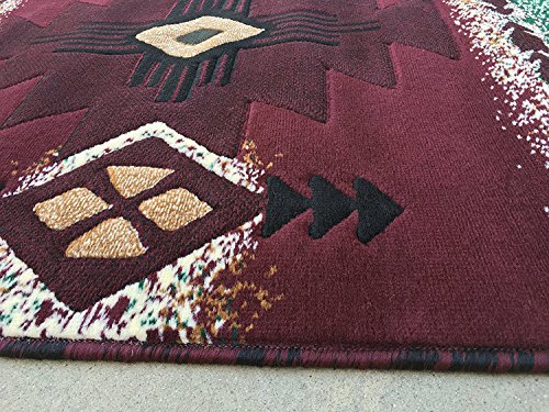 Southwest Native American Area Rug Carpet Burgundy Red Green (24 Inch X 40 Inch Mat)