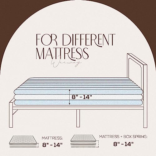 WEEWAY Queen Size Metal Platform Bed Frame with Wood Headboard, Industrial Rivets Design, Large Under Bed Storage, Mattress Foundation, No Box Spring Needed, Brown