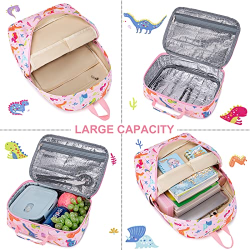 CAMTOP Kids Backpack for Girls School Bookbag with Lunch Box Set for Preschool Kindergarten Elementary (Colorful-Dinosaur)