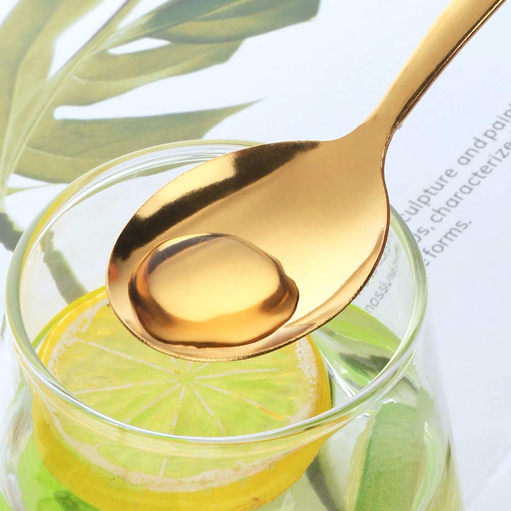 Bouillon Round Spoon 12 Pieces Stainless Steel Soup Spoons, BUY&USE 5.9-Inch Gold Color Dinenrware