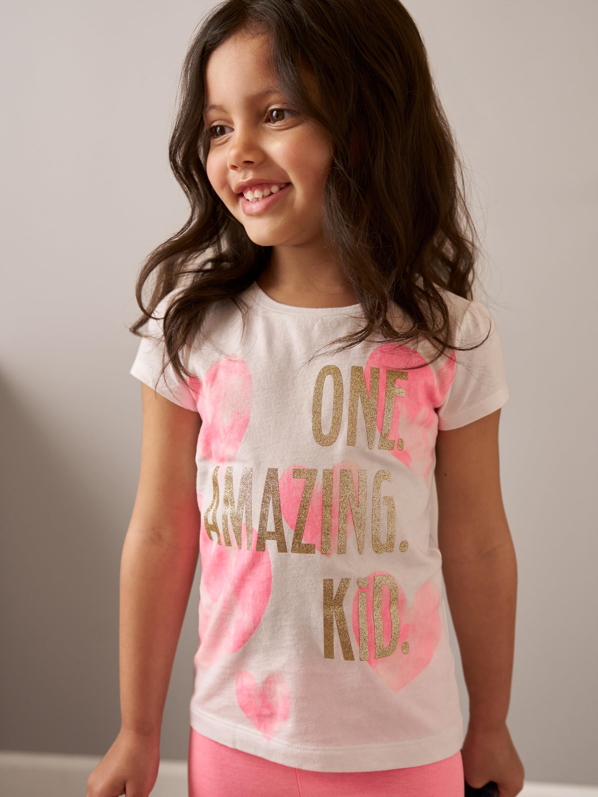 Simple Joys by Carter's Girls' Short-Sleeve Shirts and Tops, Pack of 3, Grey Hearts/Pink Dinosaur/White Text Print, 2T