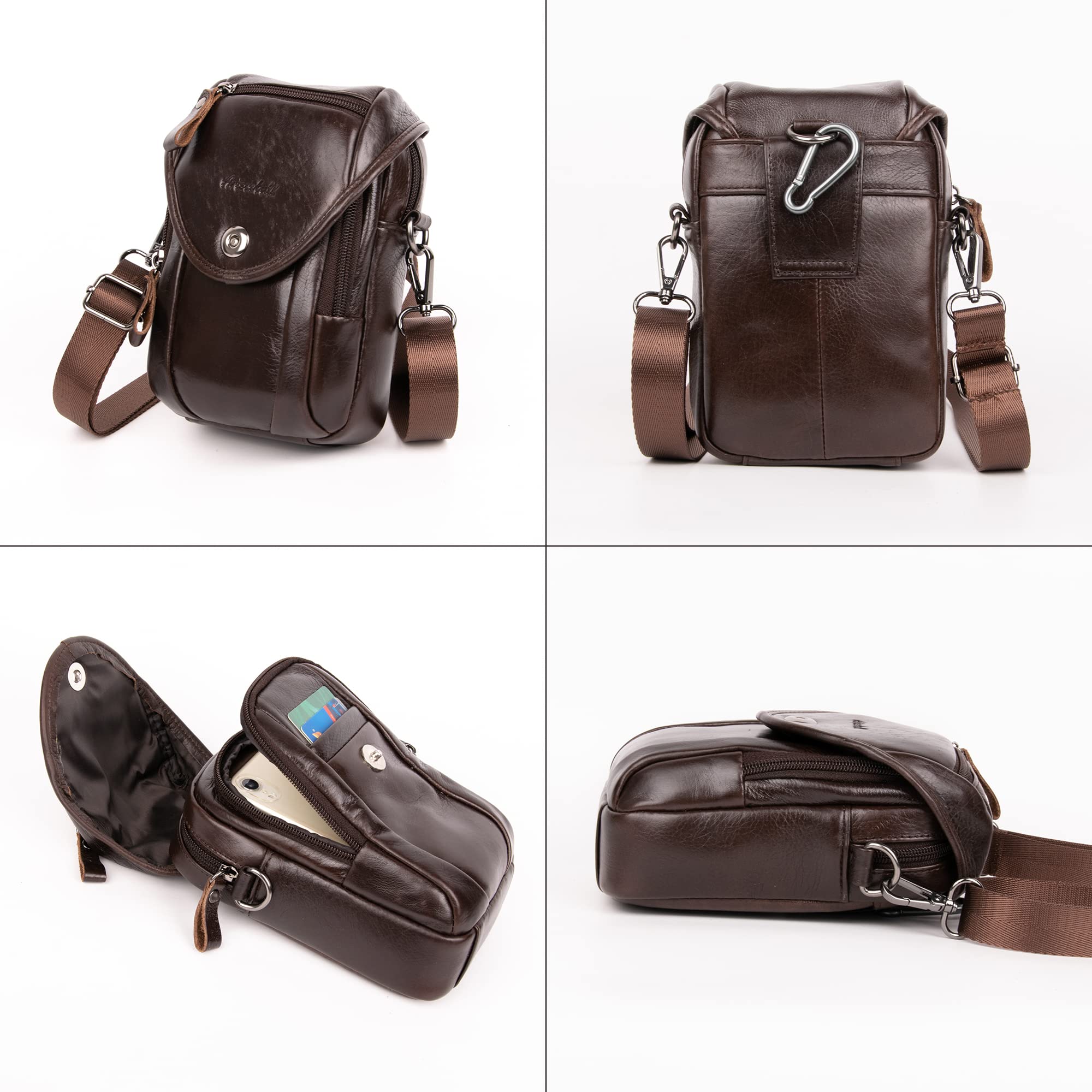 Ariscobull leather flap crossbody bag retro street size crossbody shoulder bag (Coffee)