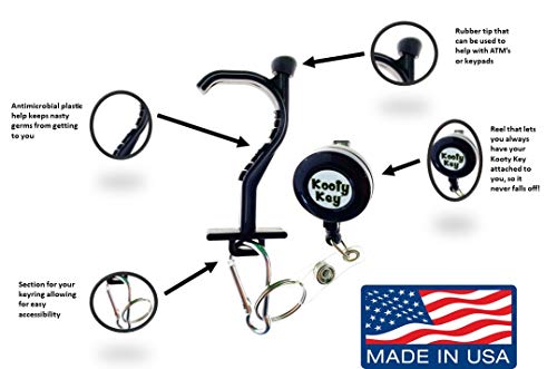 Kooty Key Germ Utility Hook Tool- Avoid Touching Bacteria Ridden Surfaces- Carabiner Included (Colors May Vary) (1 Pack, Purple)