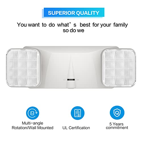 SPECTSUN 1 Pack Led Emergency Lighting White, Adjustable Square Head Emergency Light with Battery, White Emergency Light/Led Emergency Light/Emergency Lighting Fixture/Emergency Exit Light