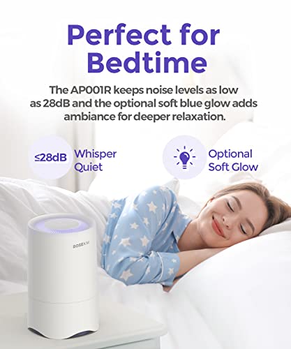 Rosekm Small Air Purifier with 1-Year Pack Replacement Filter, Personal Desk Mini Air Purifier, Room Hepa Air Purifier Fresheners Cleaner for Pets, Smoke, Desktop, Office (White)