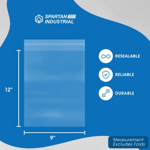 Spartan Industrial - 9" X 12" (1000 Count) Crystal Clear Resealable Polypropylene Poly Bags for Packaging, Clothing & T Shirts - Self Seal & Reinforced