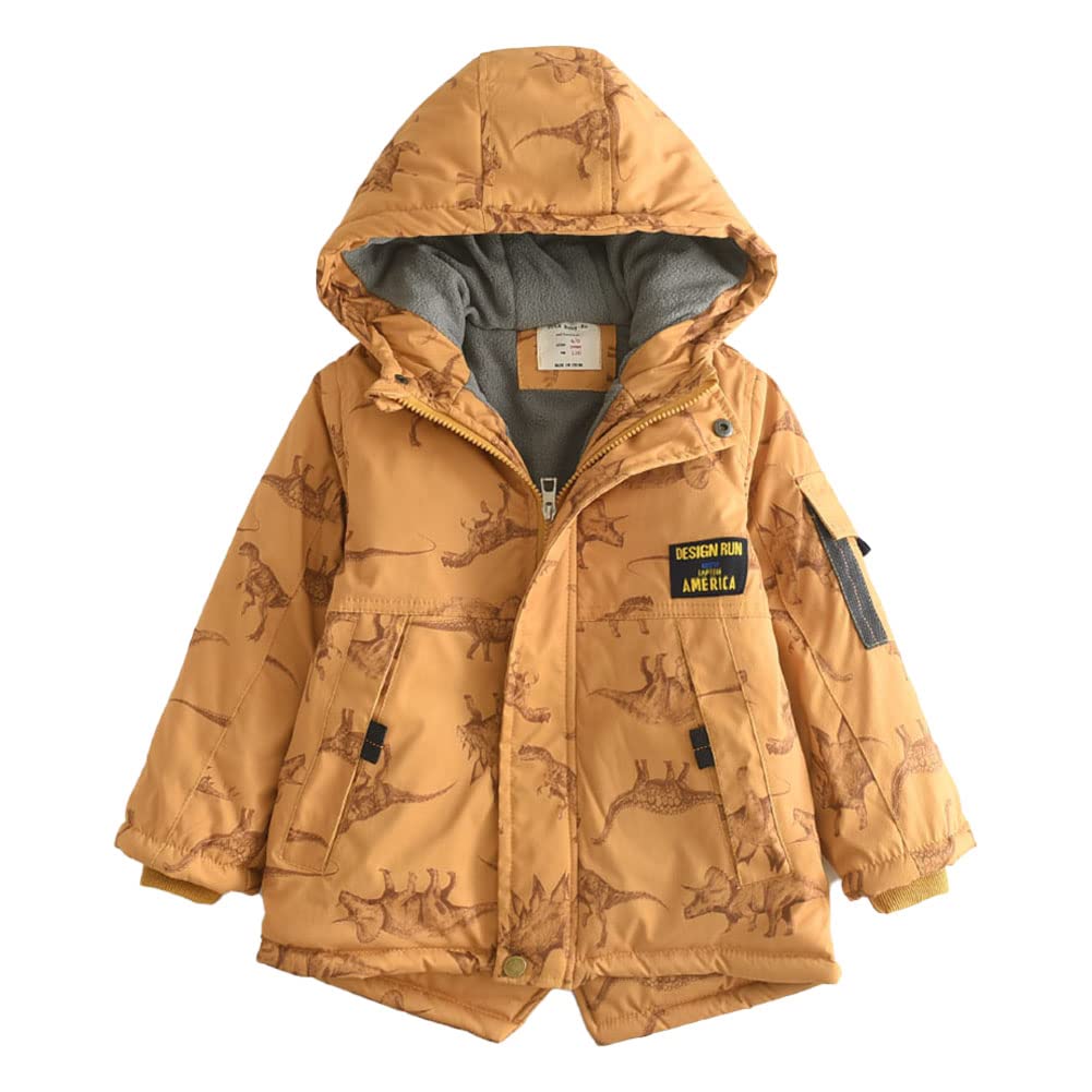 AIKSSOO Boys Winter Coats Down Jacket Hooded Dinosaur Snowsuit Parka Windproof Overcoat Outerwear Jacket